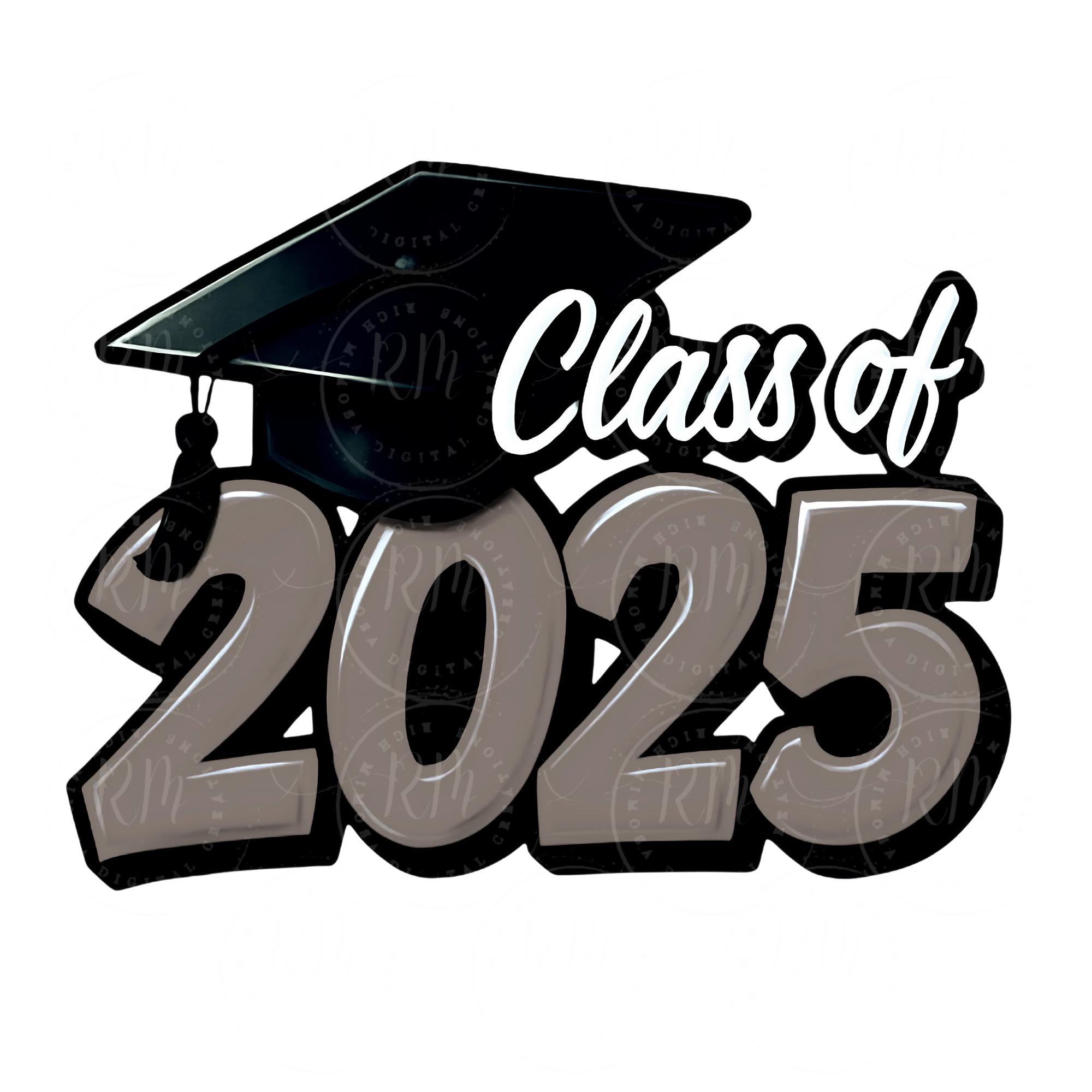 2025 Grad Clipart-Gray, Black & White Graduation Graphic- Class of 202 ...